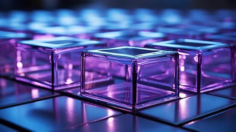 Purple Glass Cubes Arranged On Metal Surface Reflecting Light And
