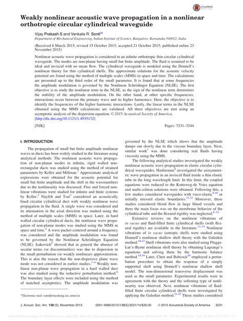 Pdf Weakly Nonlinear Acoustic Wave Propagation In A Nonlinear