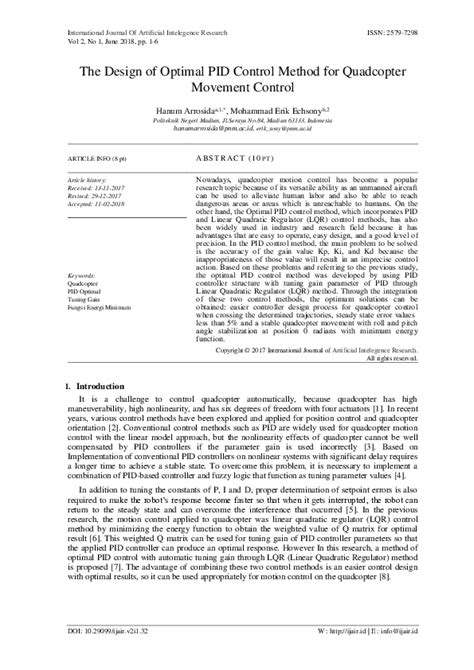 Pdf The Design Of Optimal Pid Control Method For Quadcopter Movement Control