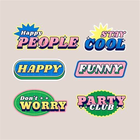 손으로 그린 복고풍 스티커 세트 무료 벡터