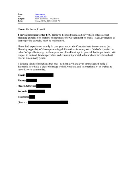 Fillable Online Dr James Russell Your Submission To The Tpc Review Fax Email Print Pdffiller