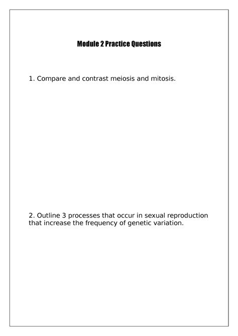 Mod 2 Qs The Module 2 Questions Module 2 Practice Questions Compare And Contrast Meiosis And