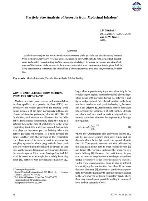 Pdf Particle Size Analysis Of Aerosols From Medicinal Inhalers