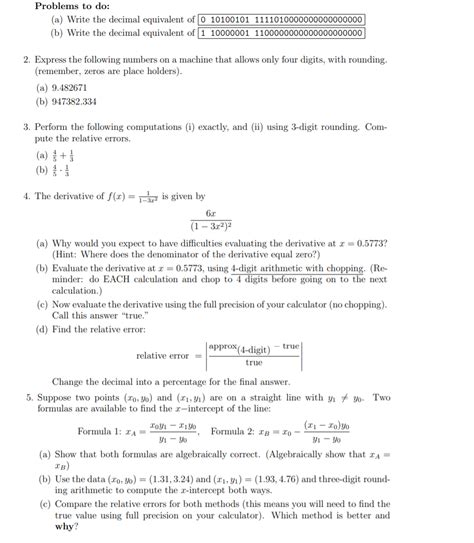 Solved Problems To Do A Write The Decimal Equivalent Of O Chegg
