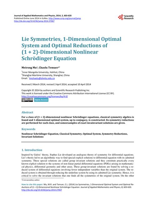 Pdf Lie Symmetries 1 Dimensional Optimal System And Optimal Reductions Of 1 2 Dimensional