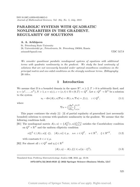 Parabolic Systems With Quadratic Nonlinearities In The Gradient Regularity Of Solutions