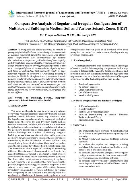 Irjet Comparative Analysis Of Regular And Irregular Configuration Of Multistoried Building In