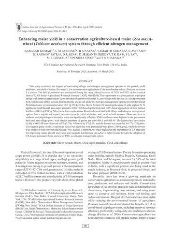 Enhancing Maize Yield In A Conservation Agriculture Based Maize Zea