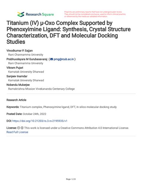 Pdf Titanium Iv μ Oxo Complex Supported By Phenoxyimine Ligand