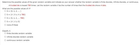 Solved Determine The Possible Values Of The Given Random Chegg