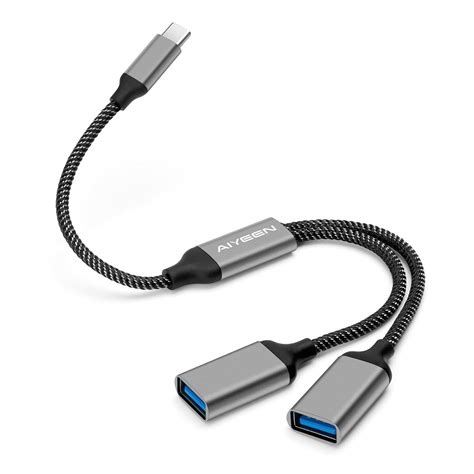 Amazon Com Aiyeen Usb C Male To Usb Female Splitter Cable Adapter Dual Usb A Port Hub For