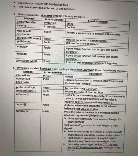 Solved Separate Your Classes Into Headercpp Files Test Code