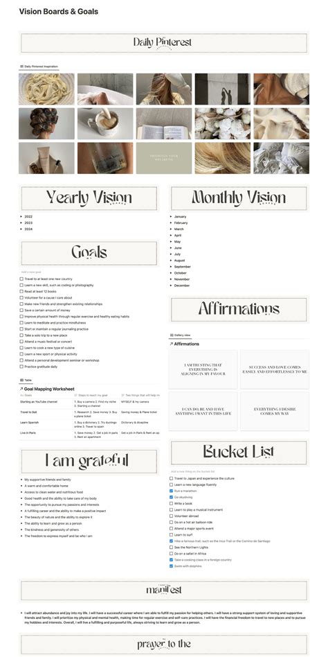 Manifestation, inspiration and goals setting template for notion | Goal ...