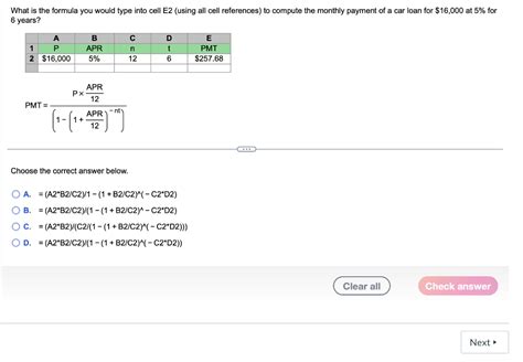 Solved What Is The Formula You Would Type Into Cell E2