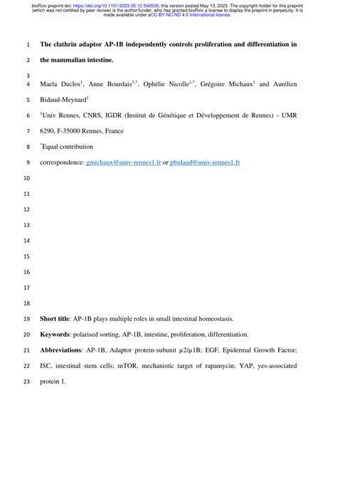 Pdf The Clathrin Adaptor Ap 1b Independently Controls Proliferation