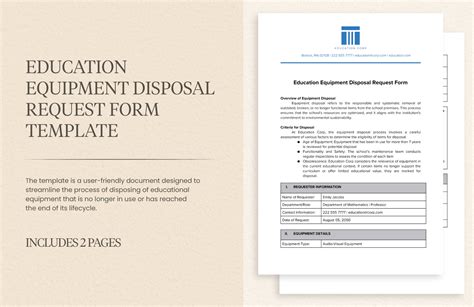Education Equipment Disposal Request Form Template In Word PDF Google Docs Download