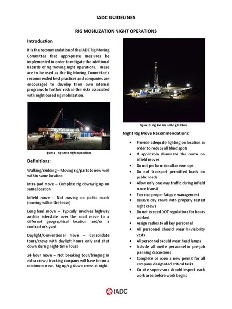 Iadc Guidelines Rig Mobilization Night Operations Pdf Road Truck