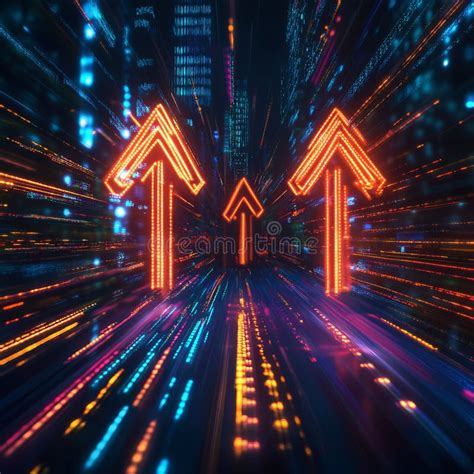 Dynamic Neon Arrows In Motion Representing Technology And Digital Advancement Stock Illustration