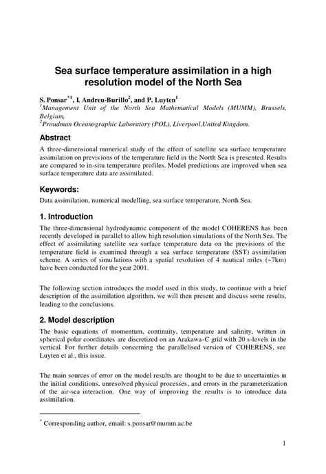 Pdf Sea Surface Temperature Assimilation In A High Resolution Model