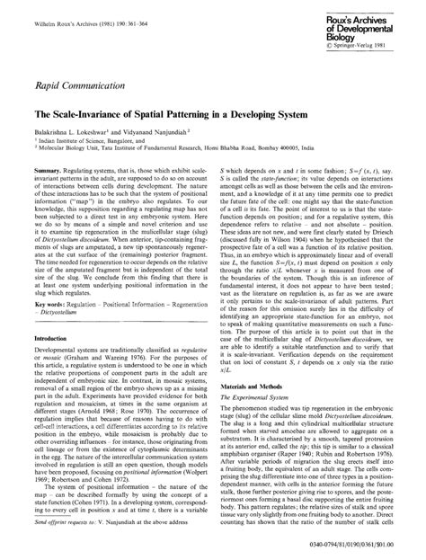 Pdf The Scale Invariance Of Spatial Patterning In A Developing System