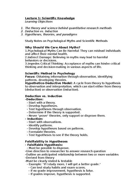 Psy2015 Quantitative Research Notes Lecture 1 Scientific Knowledge Learning Objectives The