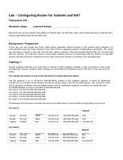 ITEC Fall Lab Router Subnets Nat DONE Docx Lab Configuring Router For Subnets And NAT