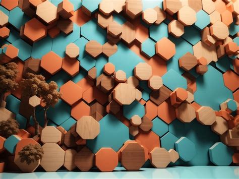 Premium Photo 3d Geometric Fall Wooden Hexagon Artistry In Front View