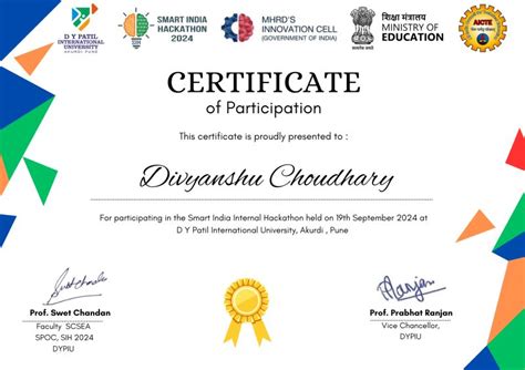 Divyanshu Choudhary On Linkedin Smart India Hackathon Certificate