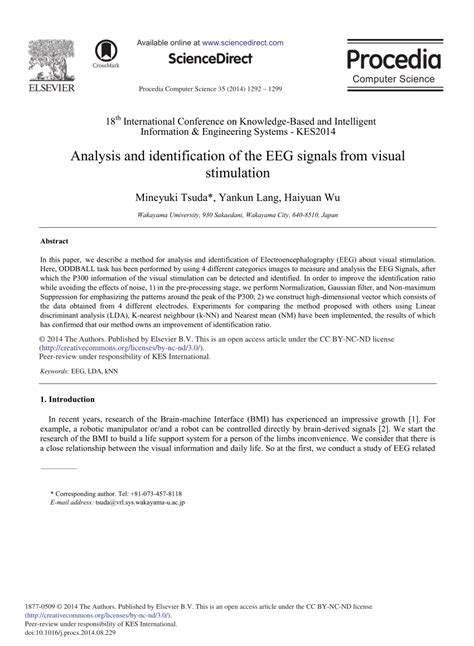 PDF Analysis And Identification Of The EEG Signals From Visual Stimulation