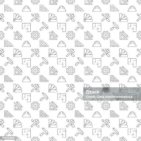 건물과 건설의 벡터 원활한 패턴은 선 아이콘으로 만들어집니다 웹 사이트 랩 배경 화면 엽서에 적합 패턴에 대한 스톡 벡터 아트 및 기타 이미지 Istock