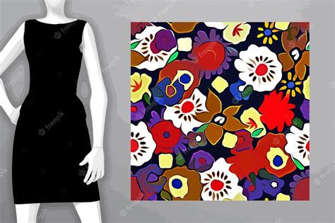 섬유 및 벽지 패턴 인쇄 가능한 디지털 일러스트레이션 작업 플로랄 프린트 디자인 프리미엄 벡터