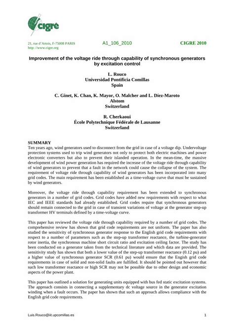 Pdf Improvement Of The Voltage Ride Through Capability Of Synchronous