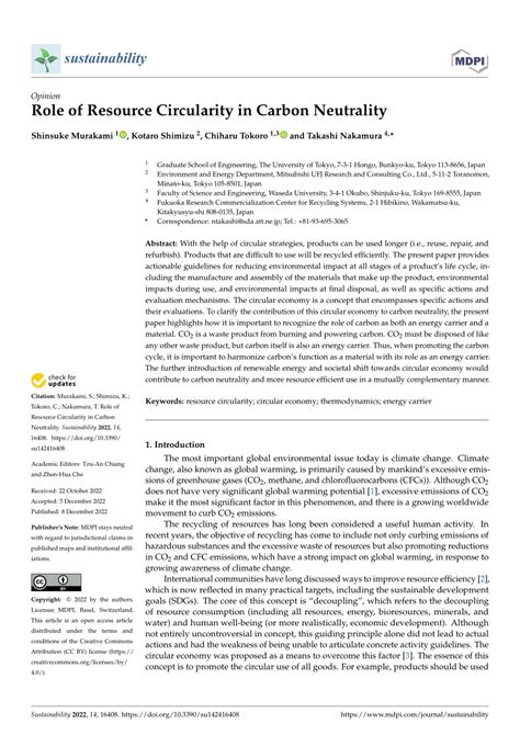 Pdf Role Of Resource Circularity In Carbon Neutrality