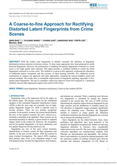 Pdf A Coarse To Fine Approach For Rectifying Distorted Latent Fingerprints From Crime Scenes