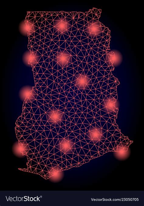 Polygonal Wire Frame Mesh Map Of Ghana With Red Vector Image