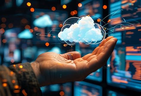 Hand Holding Holographic Cloud Symbolizes Cloud Computing And Digital