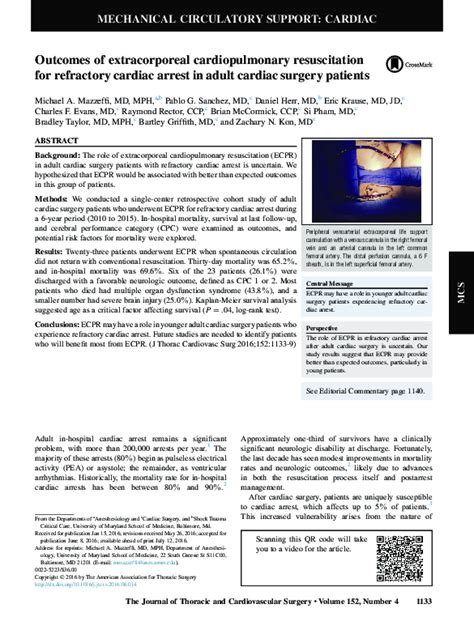 Pdf Outcomes Of Extracorporeal Cardiopulmonary Resuscitation For