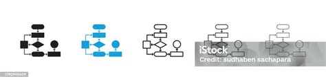 Workflow Process Icons In Black And Blue Colors Stock Illustration