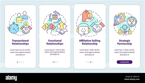 Types Of Sales Relationships Onboarding Mobile App Screen Stock Vector