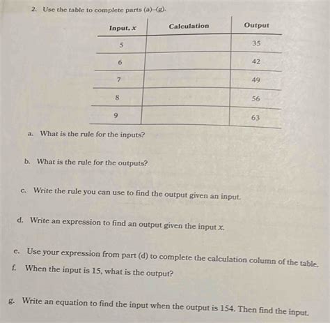 Solved 2 Use The Table To Complete Parts A G A What Is The B