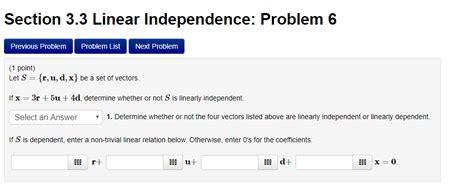 solved section 3 3 linear independence problem 6 previous