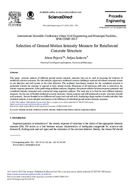 Pdf Selection Of Ground Motion Intensity Measure For Reinforced
