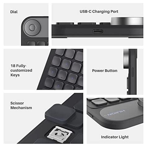 Huion Keydial Mini Bluetooth Programmable Keypad With Dial 5 Keys Anti