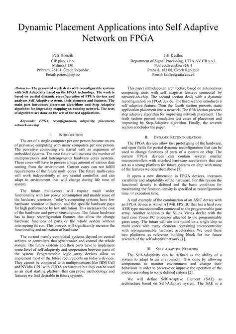 pdf dynamic placement applications into self adaptive network on fpga