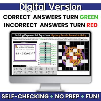 Solving Exponential Equations Using Logarithms Self Checking Digital Activity