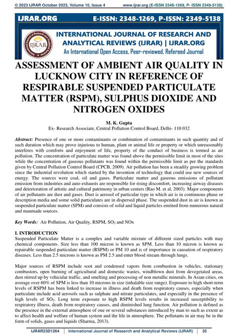 Pdf Assessment Of Ambient Air Quality In Lucknow City In Reference Of Respirable Suspended
