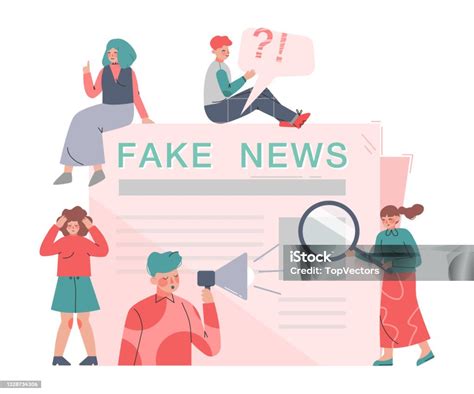 언론 매스 미디어 선전 허위 정보 확산 만화 벡터 일러스트레이션에서 가짜 뉴스를 전파하는 사람들 페이크 뉴스에 대한 스톡 벡터 아트 및 기타 이미지 Istock