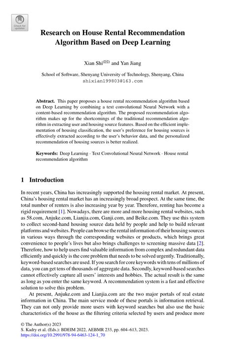 pdf research on house rental recommendation algorithm based on deep
