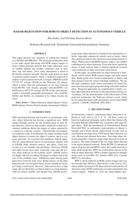 pdf radar rgb fusion for robust object detection in autonomous vehicles