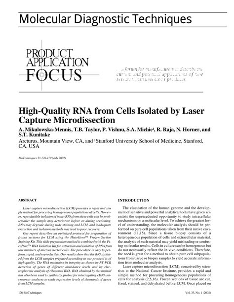 Pdf High Quality Rna From Cells Isolated By Laser Capture Microdissection